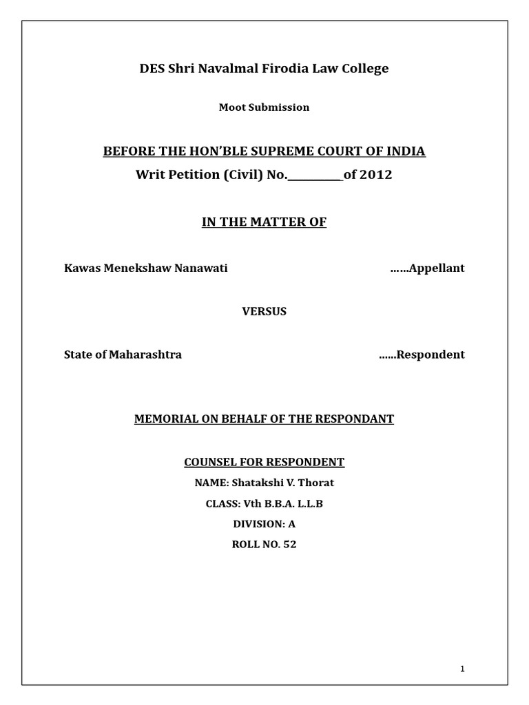 Nanavati Case Memorial Submission | PDF | Criminal Justice | Crime ...