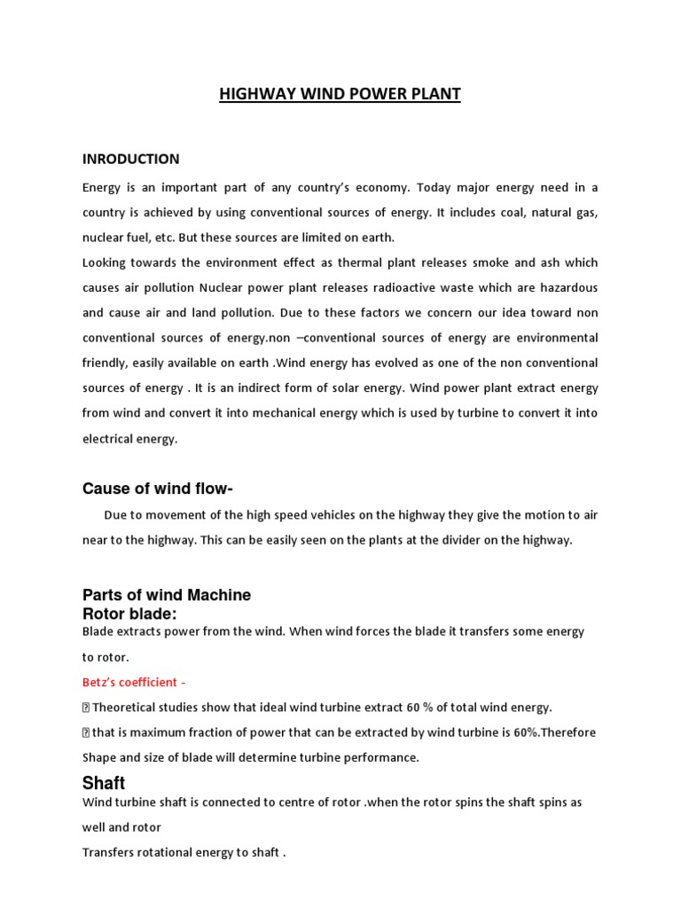 Highway Wind Power Plant Pdf Wind Power Turbine