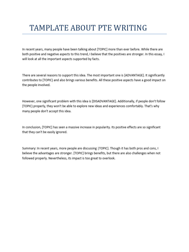 PTE Writing Template Overview | PDF