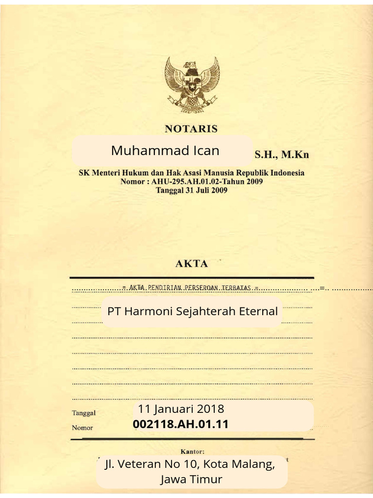 Akta Notaris PT HSE | PDF