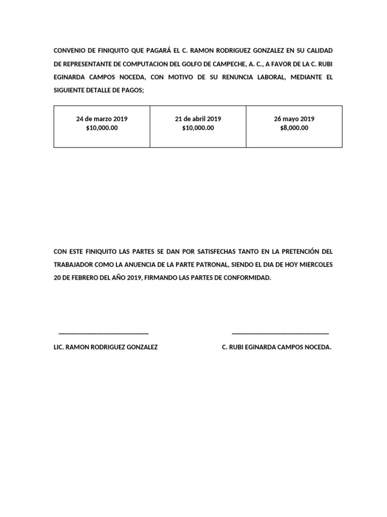 Finiquito Laboral de Rubi Campos Noceda | PDF
