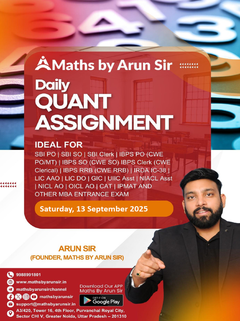 13 Sep 25 Maths by Arun Sir Noida Daily Quant Assignment 5opt E | PDF