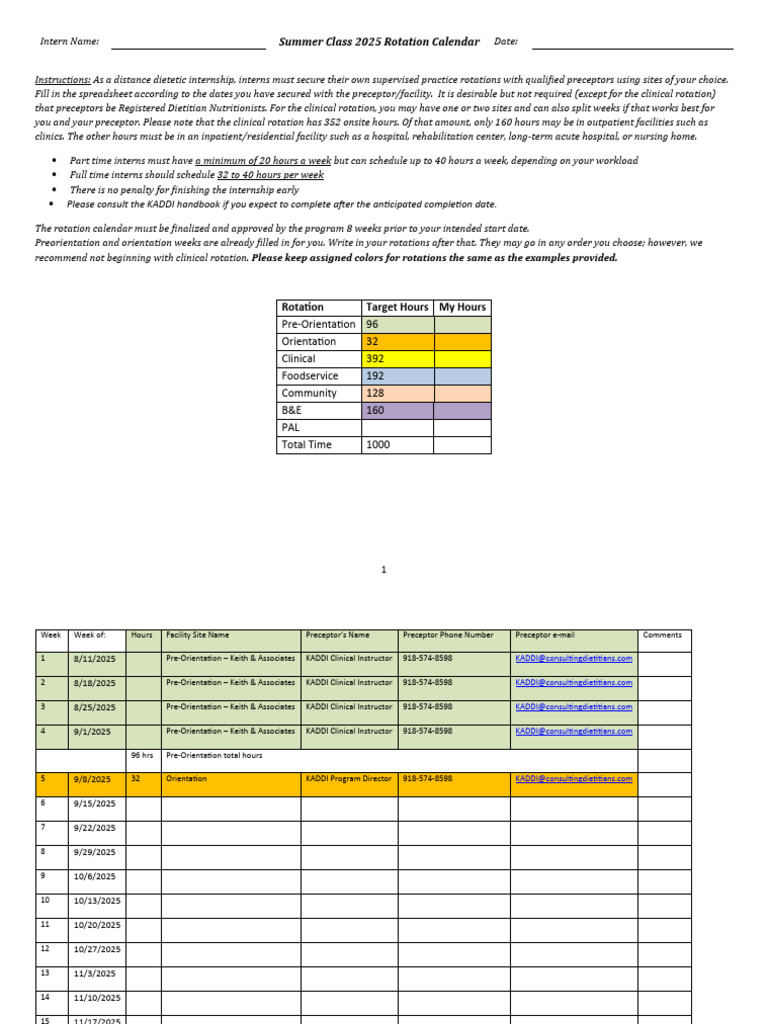 Summer 2025 Dietetic Internship Calendar | PDF | Dietitian | Public ...