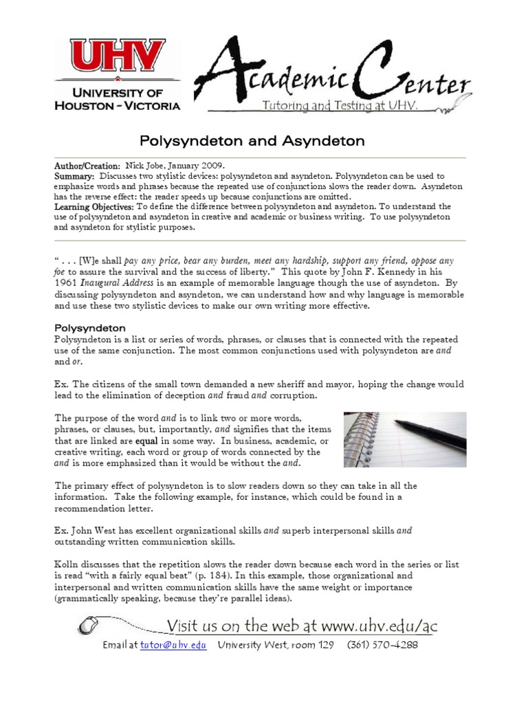 Polysyndeton vs Asyndeton Stylistic Devices | PDF | Languages