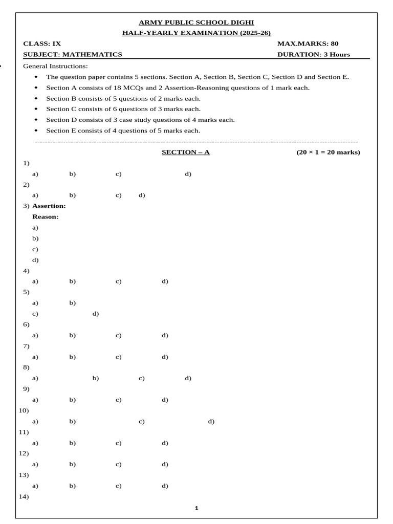 9th Class Maths Exam Pattern 2025-26 | PDF | Mathematics