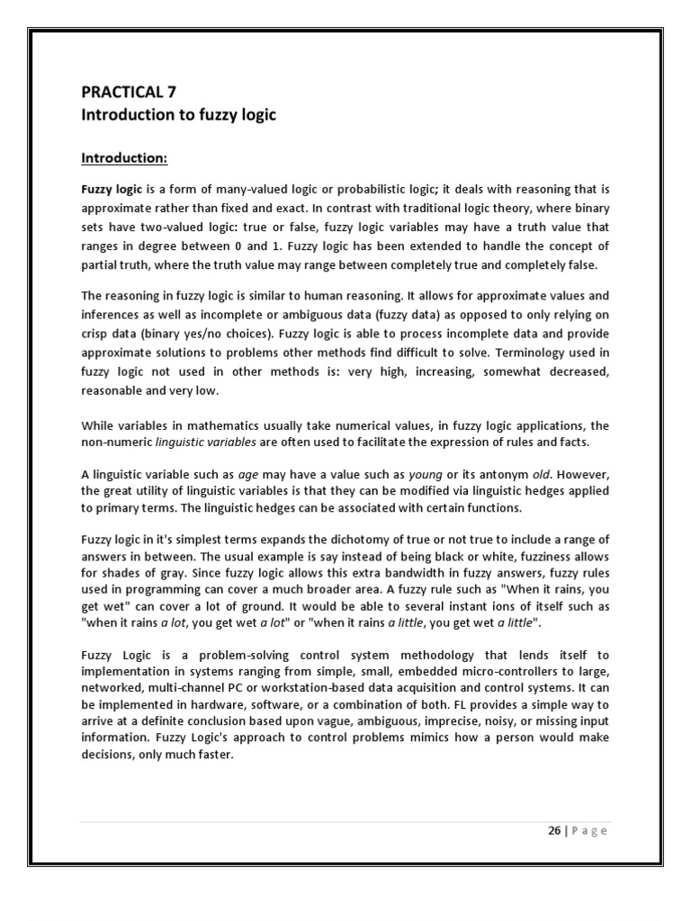 Practical 7 Introduction To Fuzzy Logic Pdf Fuzzy Logic First Order Logic