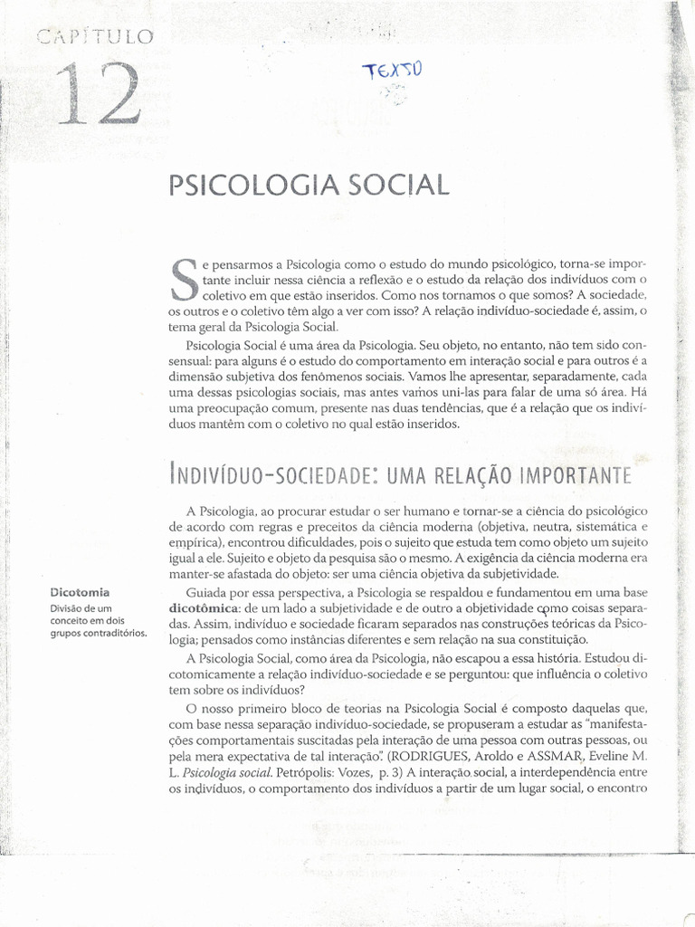 TEXTO 02 BOCK Psicologia Social Cap12 | PDF