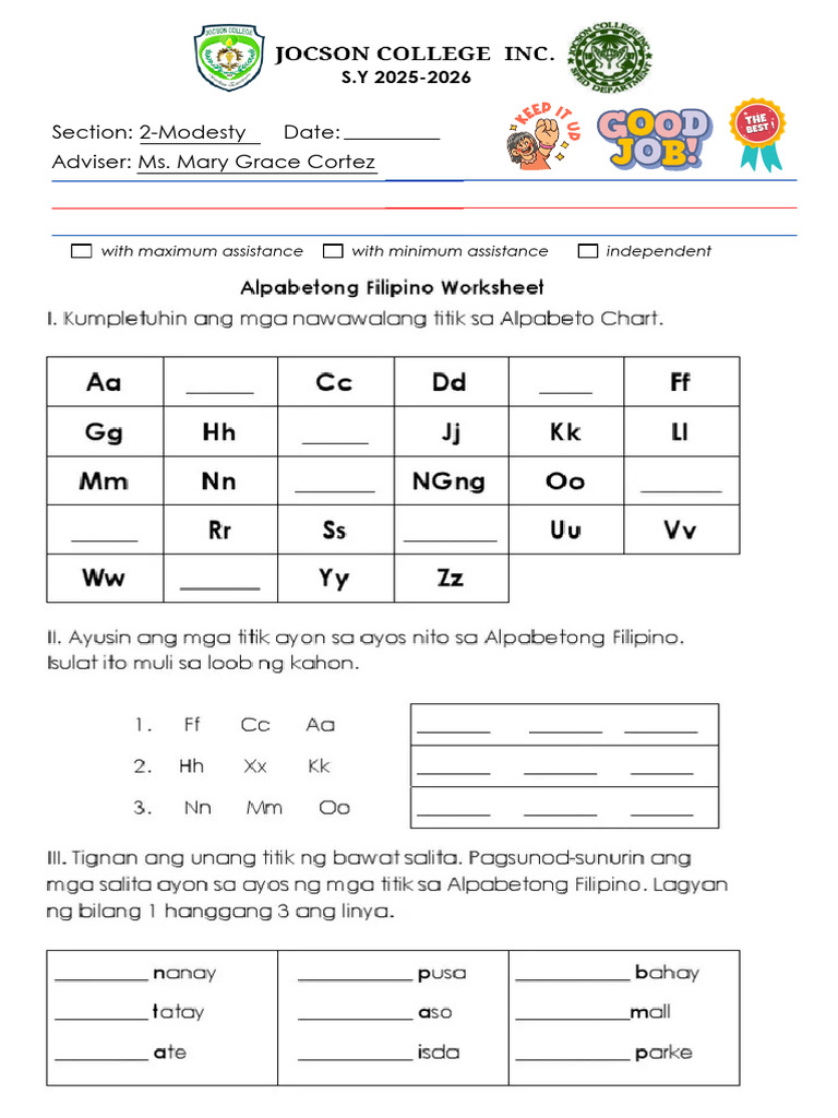 Grade 2 Filipino Worksheets: Modesty | PDF