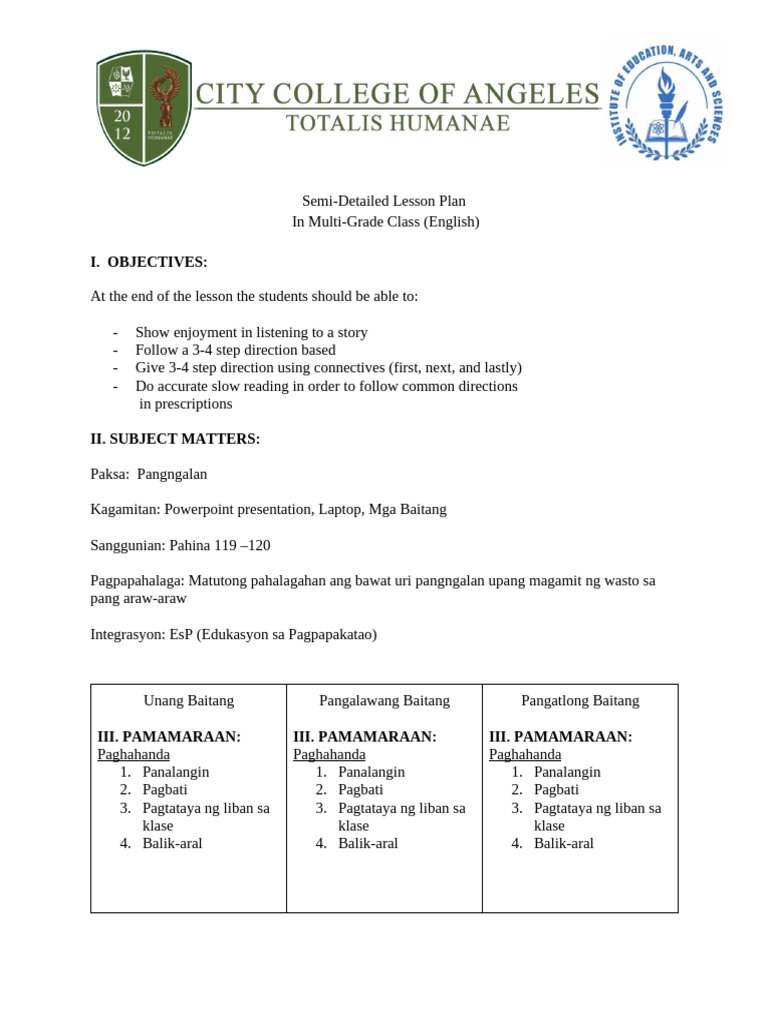 Multigrade Lesson Plan in English | PDF