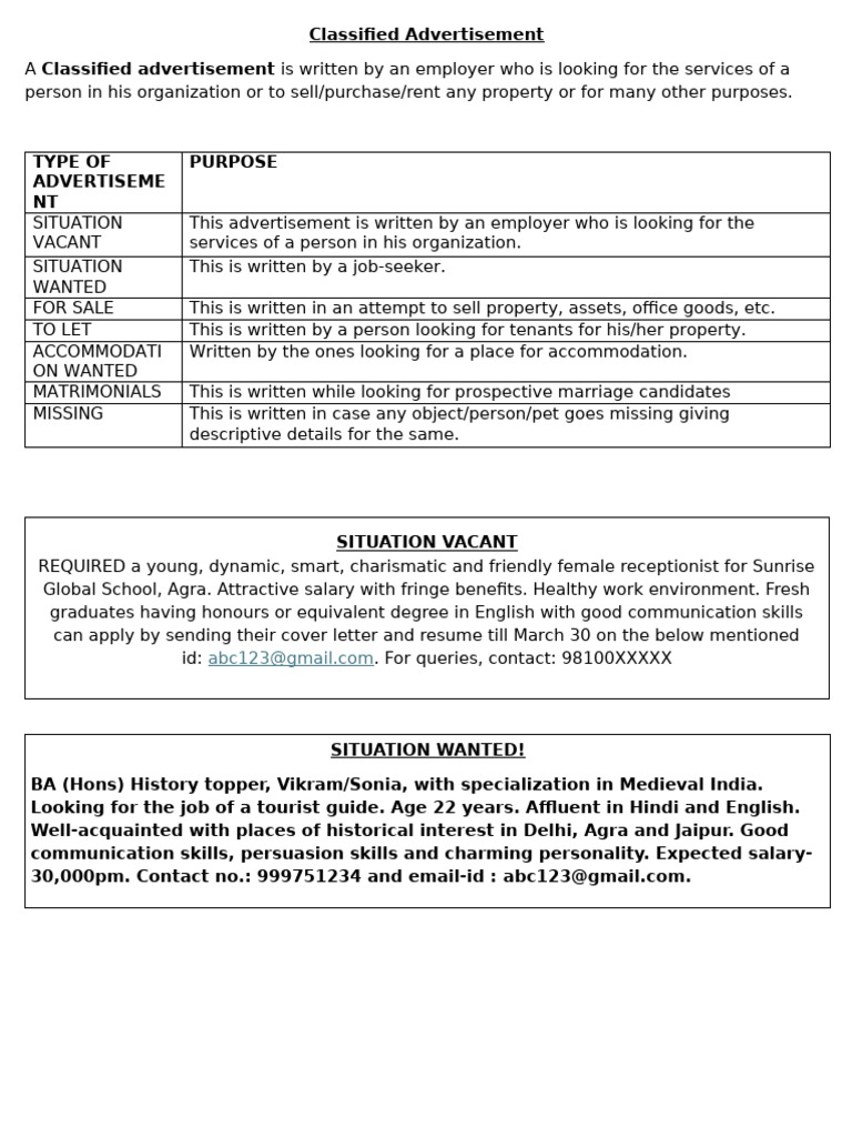 Classified Advertisements & Poster Making | PDF