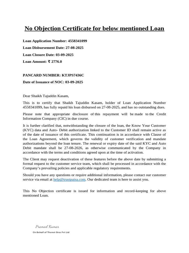 Non Objection Certificate | PDF