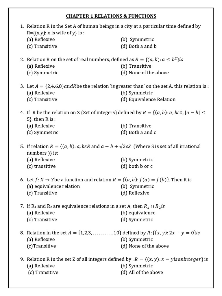 CH 1 Relation & Function Final | PDF | Function (Mathematics ...