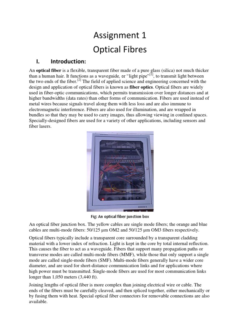 Assignment 1 Optical Fibres: Fig: An Optical Fiber Junction Box | PDF ...