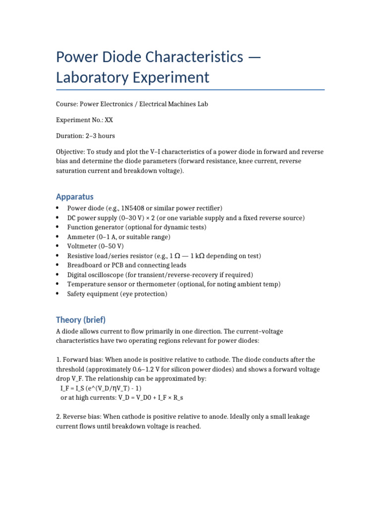 Power Diode V-I Characteristics Study | PDF | Diode | Resistor