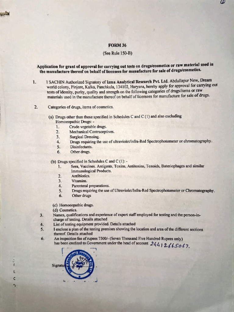 Form 36 Application for Drug Testing Approval | PDF