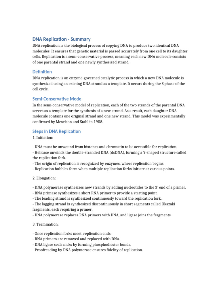 DNA Replication Summary (1) | PDF | Dna Replication | Dna
