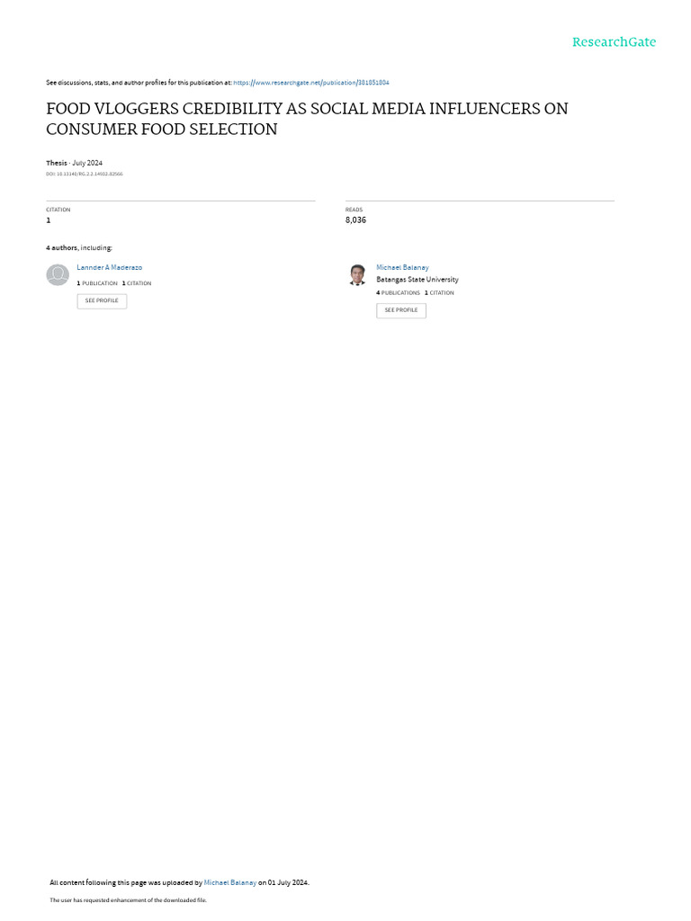 Food Vloggers' Influence on Food Choices | PDF | Methodology | Credibility