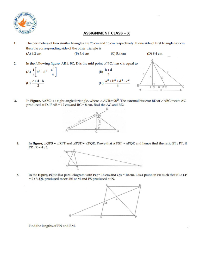 Assignment Class 10 Triangles | PDF