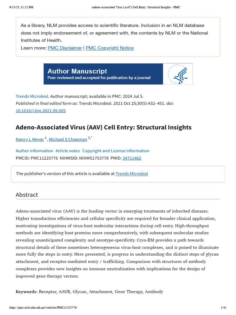 Adeno-Associated Virus (AAV) Cell Entry - Structural Insights - PMC ...