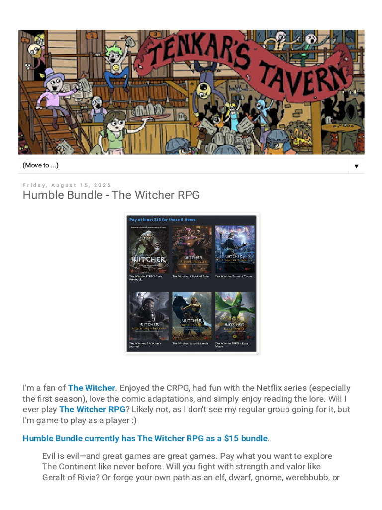 Tenkar's Tavern - Humble Bundle - The Witcher RPG | PDF