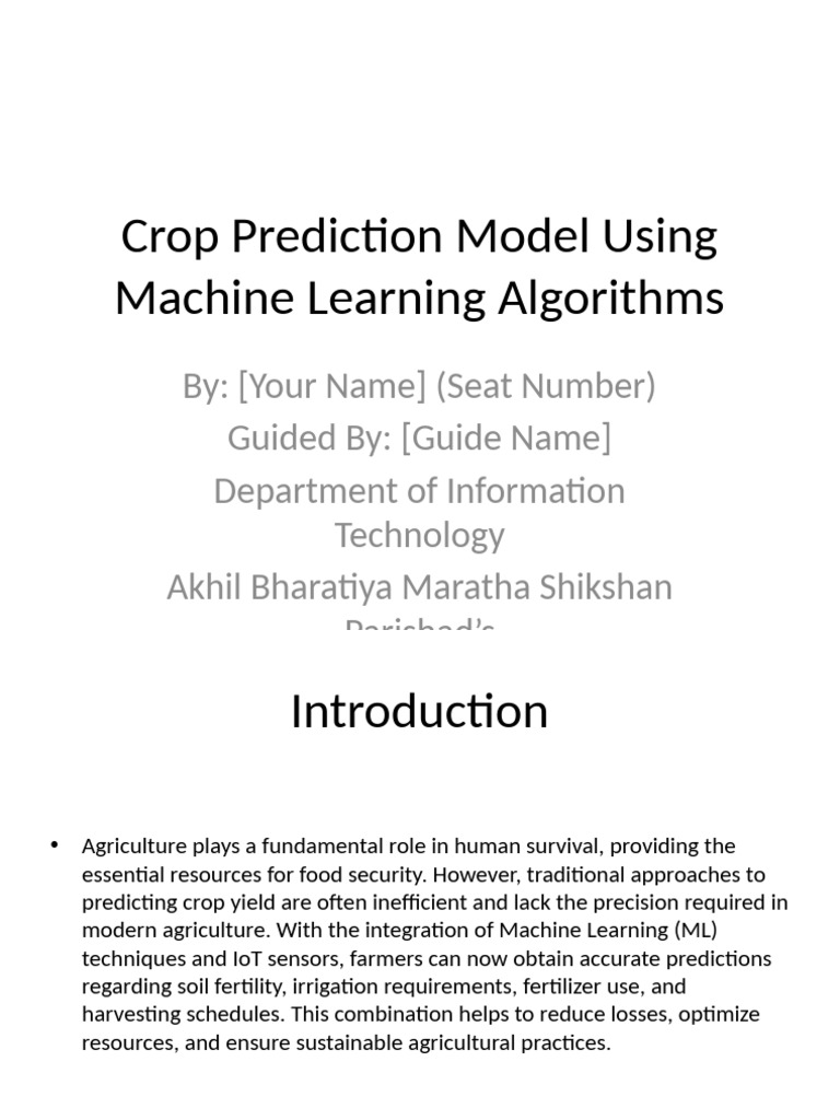 Seminar Presentation Crop Prediction Theoretical | PDF | Machine ...