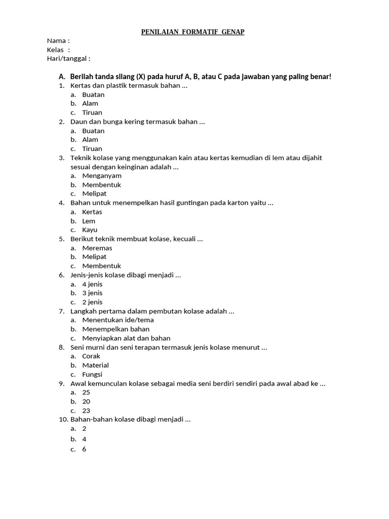 Penilaian Formatif Genap Siswa | PDF