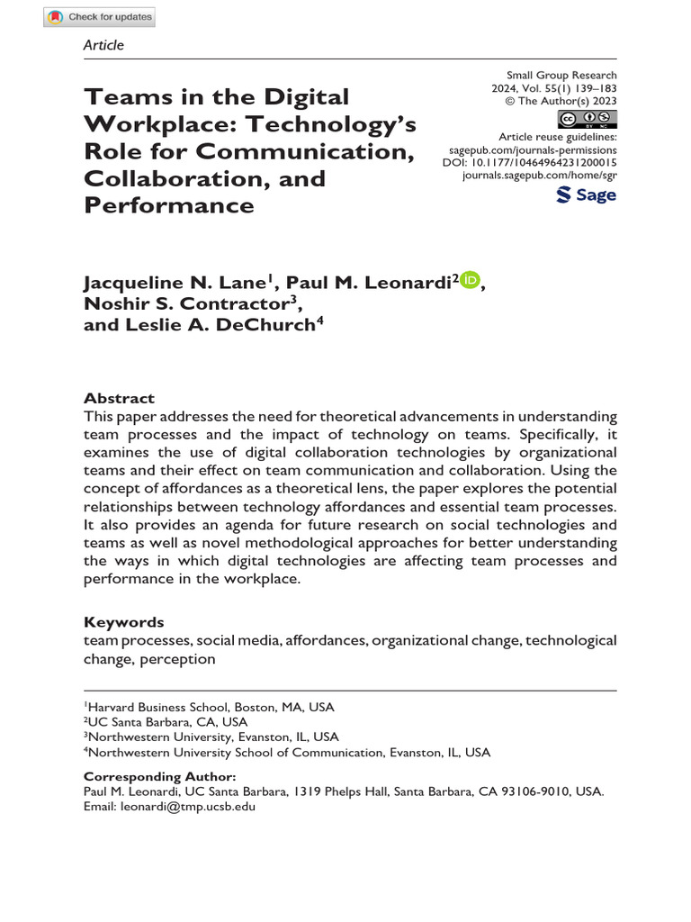 Technology's Impact on Team Dynamics | PDF | Goal | Communication