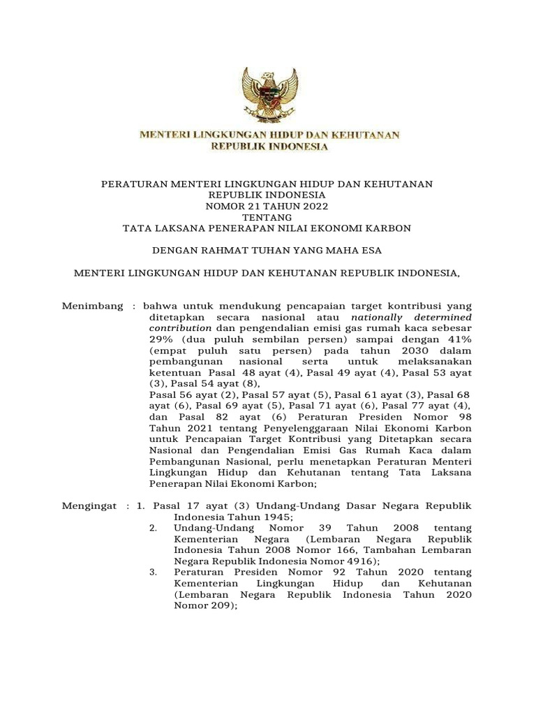 Permen LHK No. 21 Tahun 2022 | PDF
