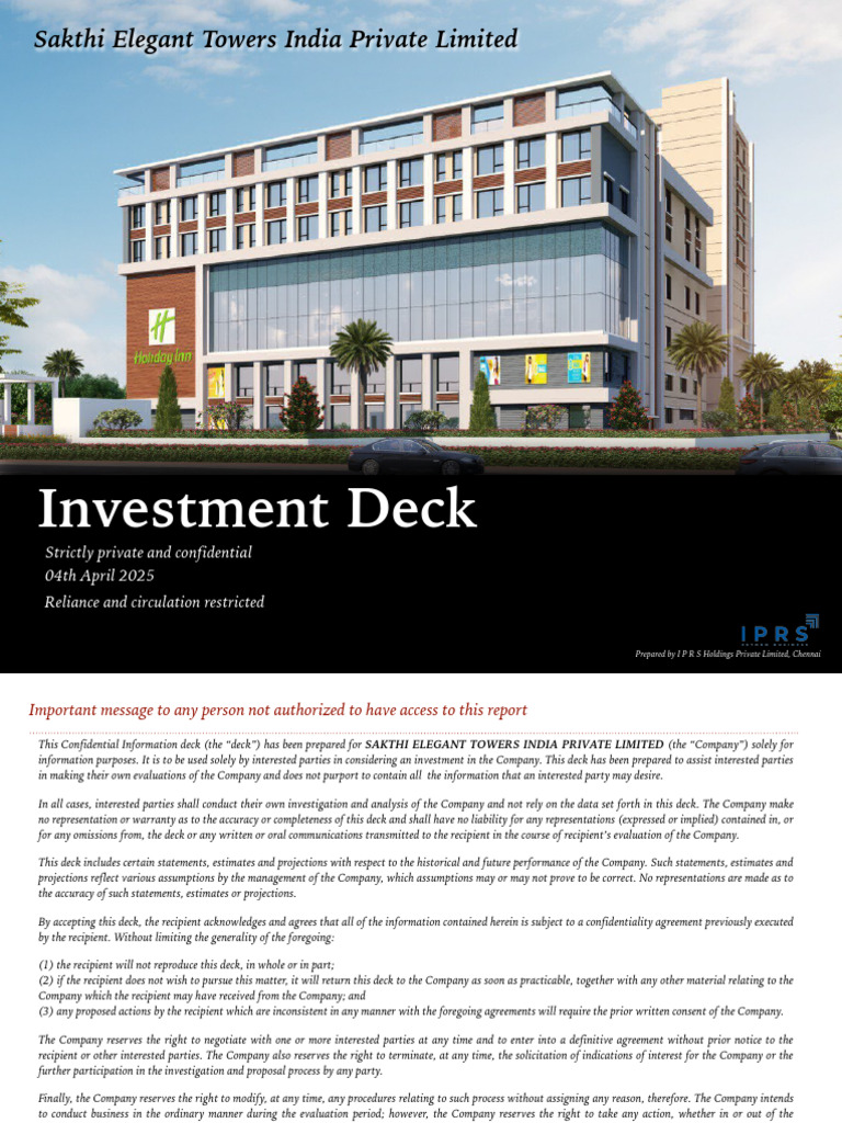 Investment Overview for Sakthi Towers | PDF | Tourism | Hotel