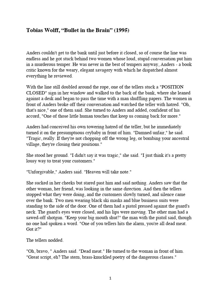 Tobias Wolff Bullet in The Brain | PDF