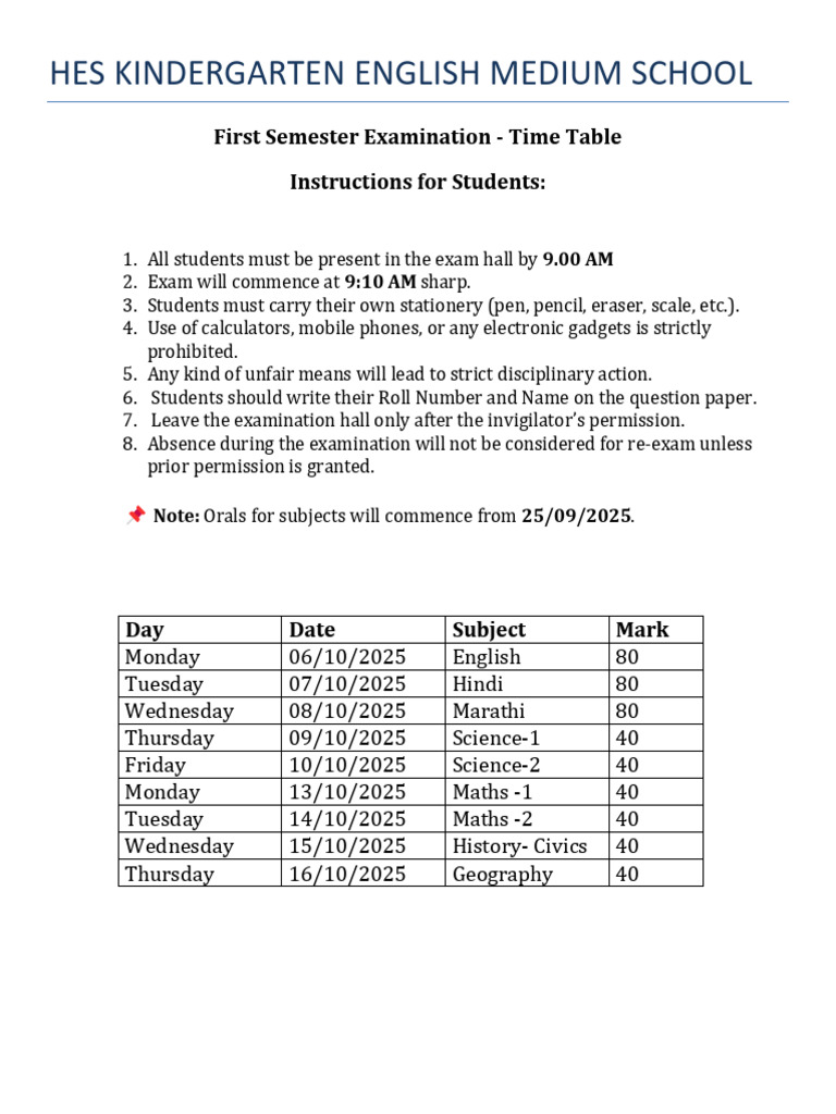 Timetable Sem 1 | PDF