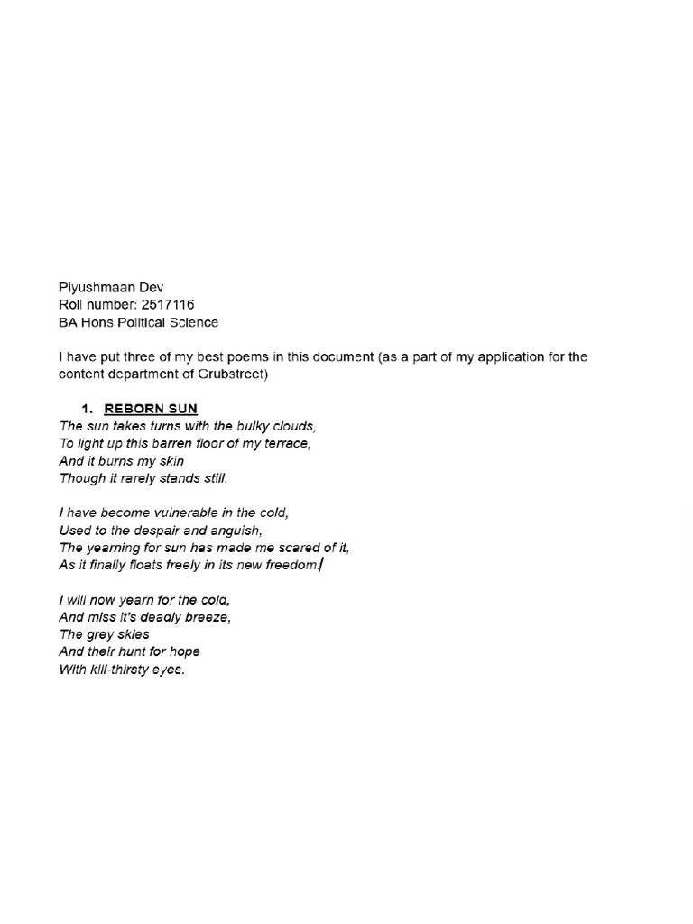 Piyushmaan Dev Poetry Samples | PDF