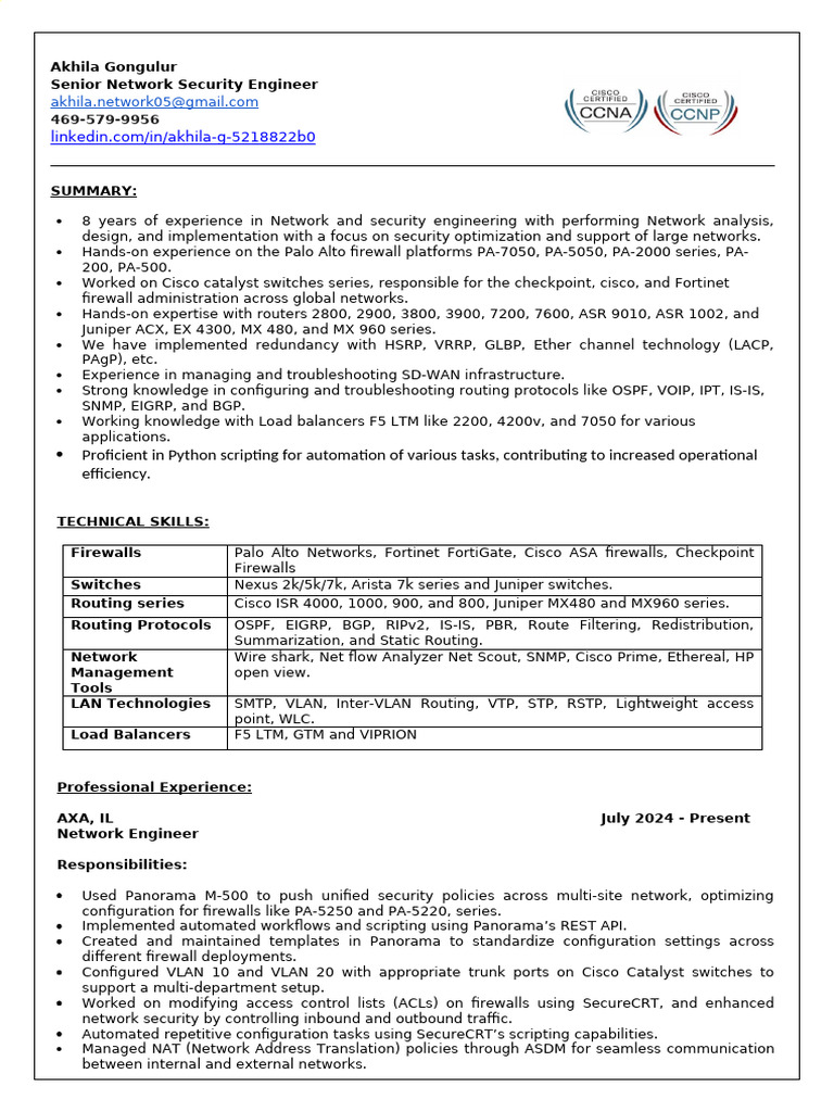 AkhilaG NetworkSecurityEngineer | PDF | Computer Network | Firewall (Computing)