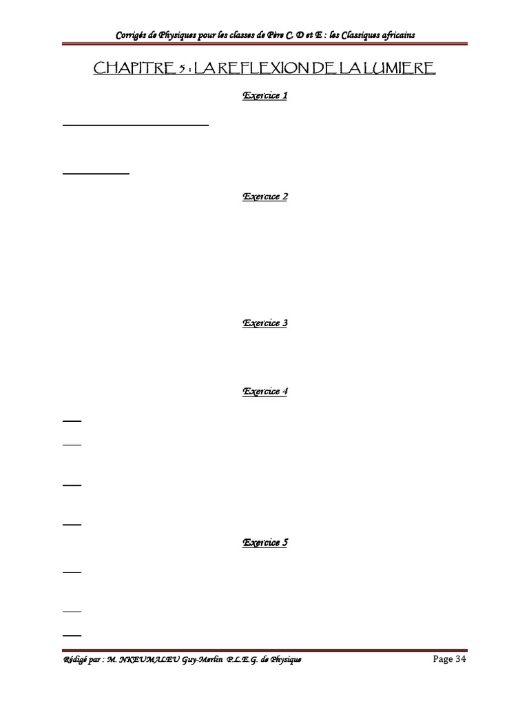Chapitre 5 La Réflexion de La Lumière | PDF | Miroir | Réflexion (physique)