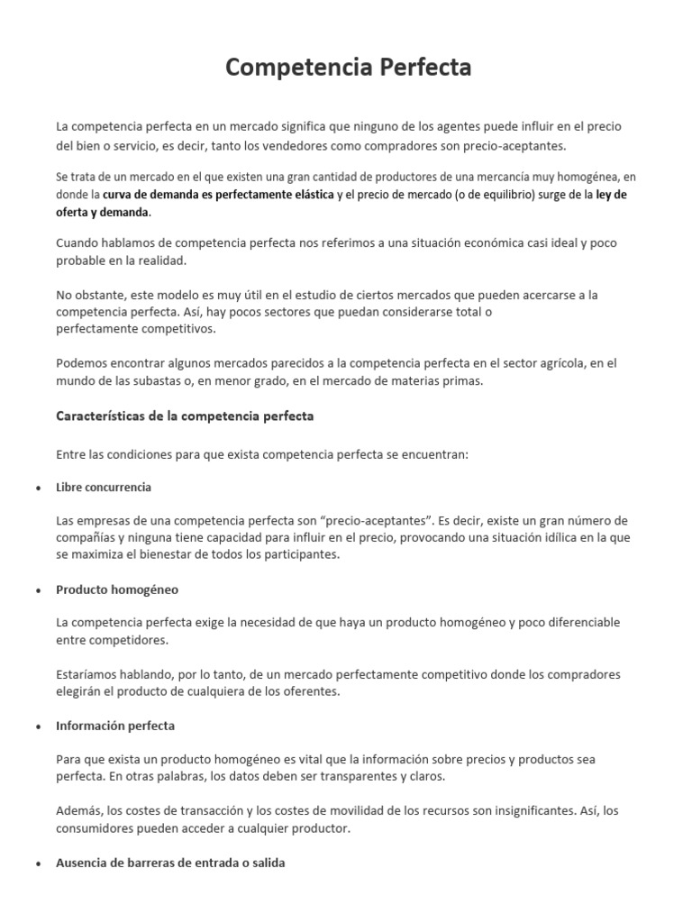 Características de la Competencia Perfecta | PDF | Mercado (economía ...