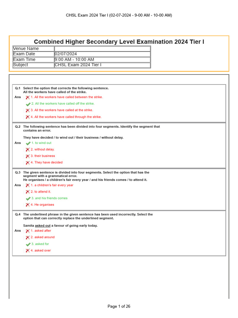SSC CHSL Question Paper 2024 PDF in Hindi All Shift-91-116 | PDF ...