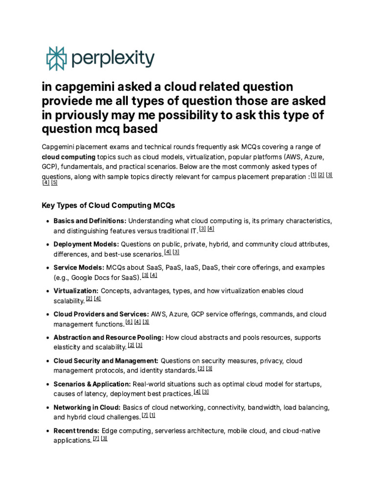 Capgemini Cloud Computing MCQs Guide | PDF | Cloud Computing | Academic ...