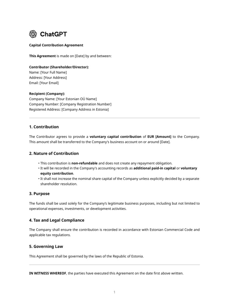 Capital Contribution Agreement | PDF