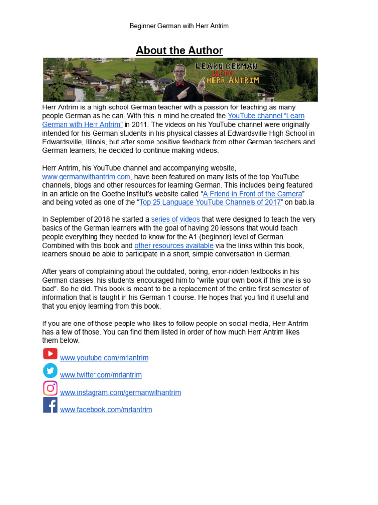 Beginner German With Herr Antrim | PDF | English Language | Alphabet