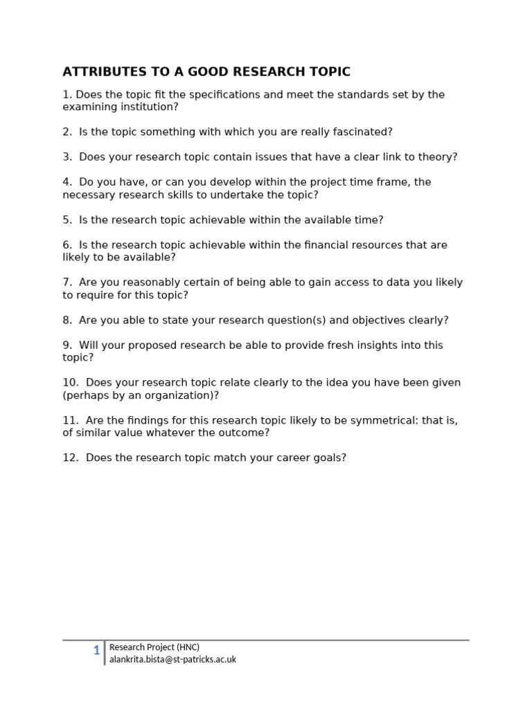Essential Attributes for Research Topics | PDF | Knowledge | Cognition