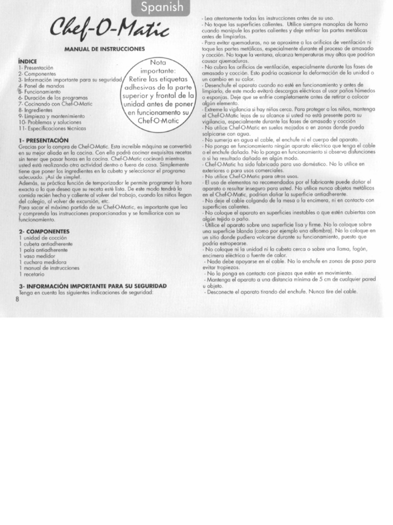 Instrucciones Chef O Matic | PDF | Artes del Lenguaje y Comunicación