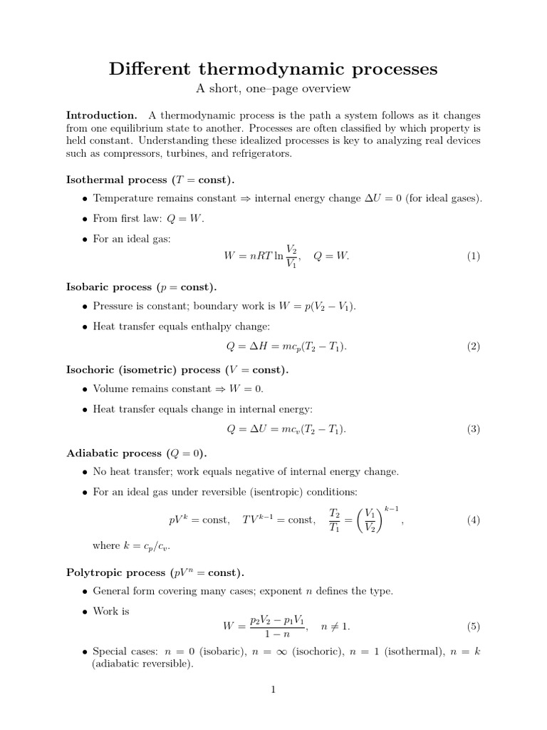 Different Thermodynamic Processes | PDF | Thermodynamic Properties | Applied And ...