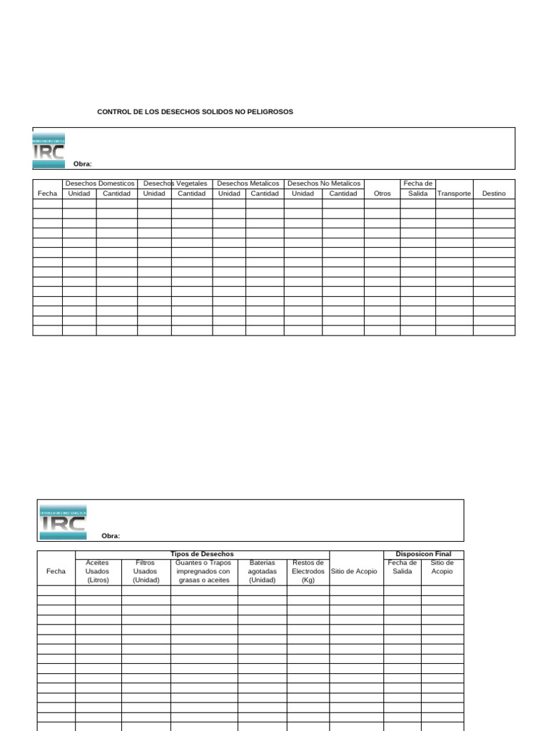 PLANILLAS CONTROL DE DESECHOS | PDF