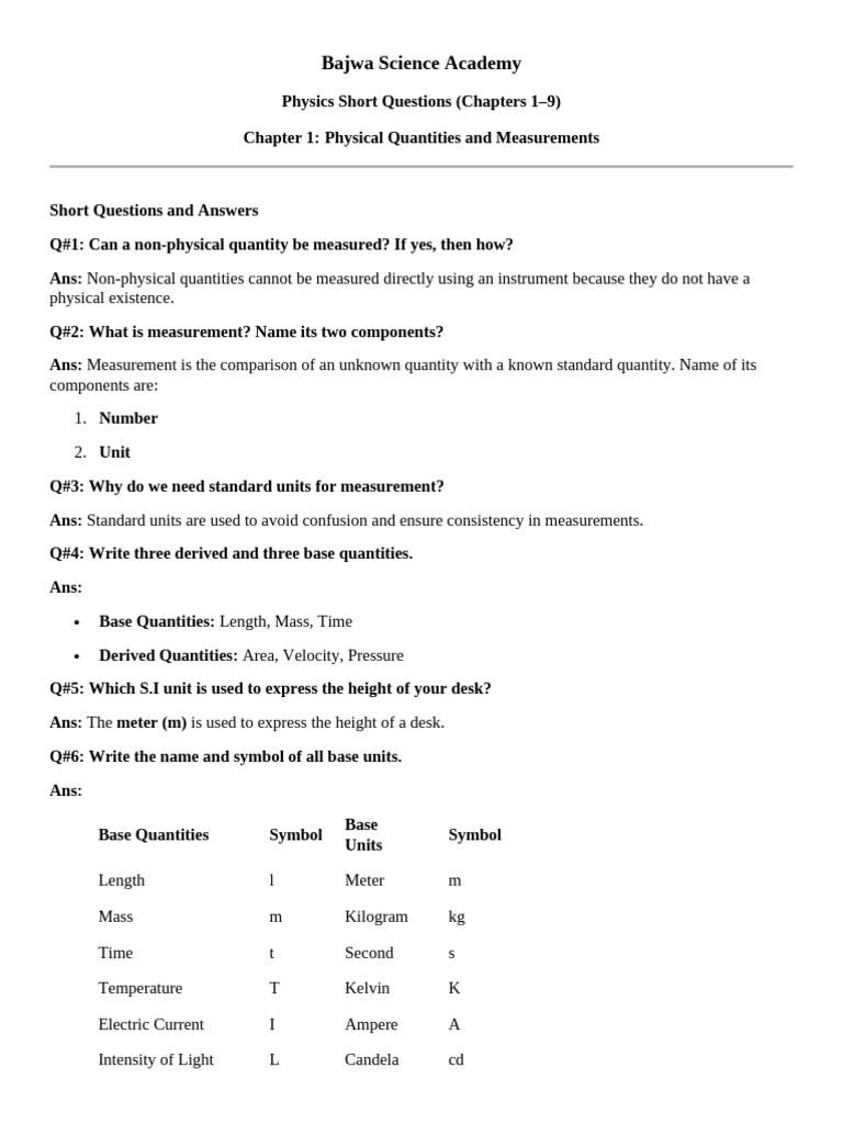 Physics Short Questions | PDF | Temperature | Force
