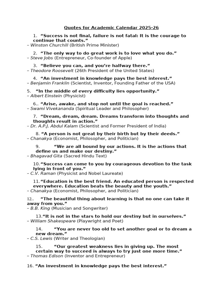 Inspirational Quotes for 2025-26 Calendar | PDF