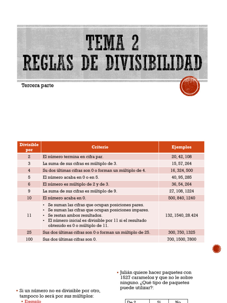 Tema 2. Reglas de Divisibilidad | PDF | Decimal | Matemáticas discretas