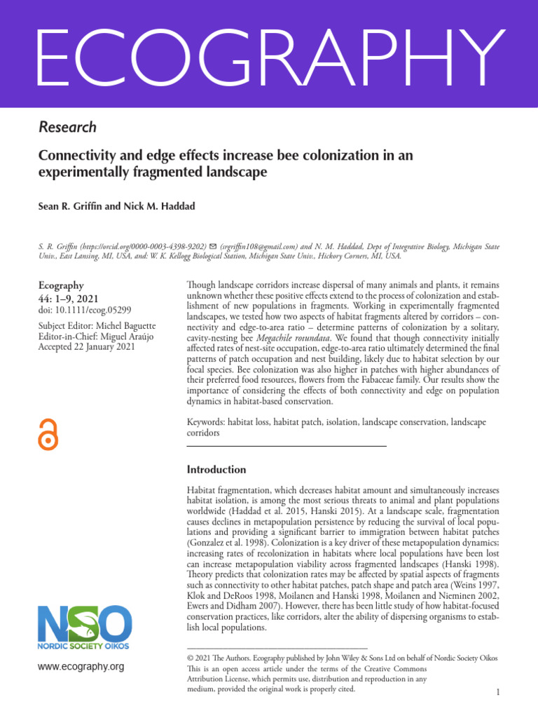 Connectivity and Edge Effects Increase Bee Coloniz | PDF | Bees | Nest