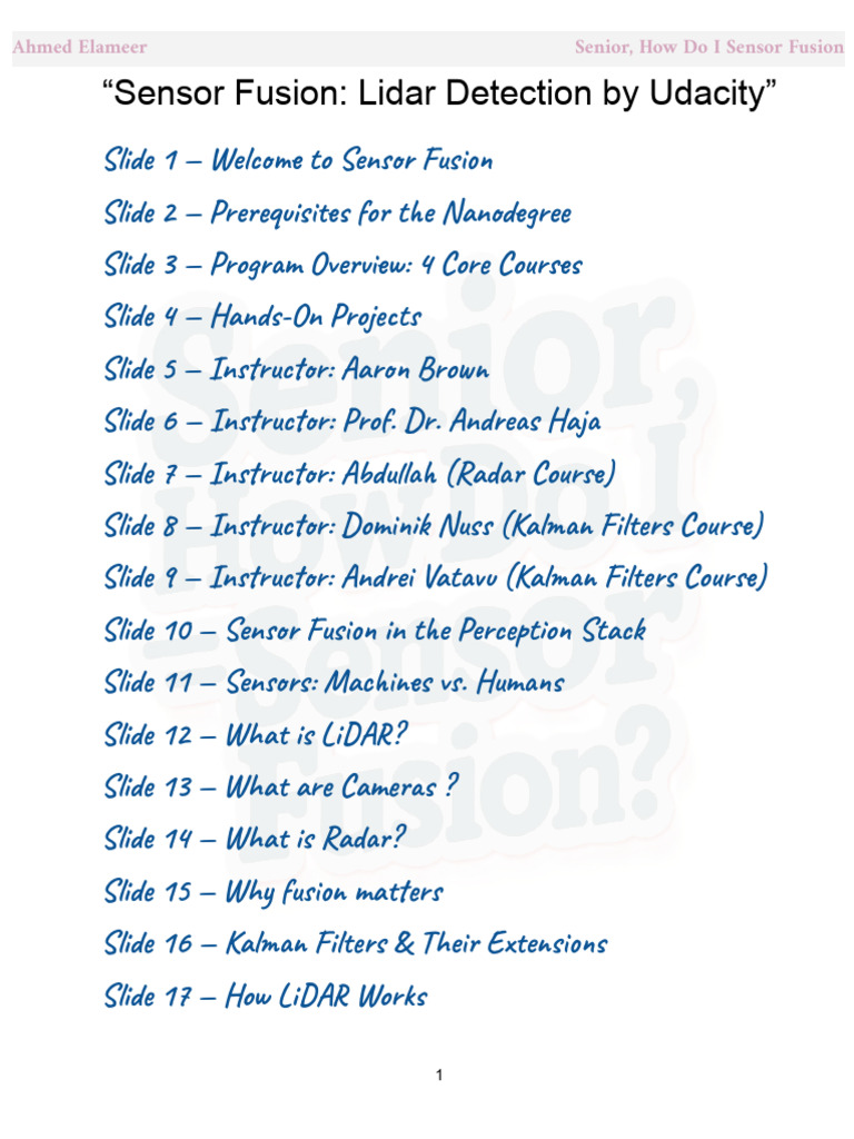 Sensor Fusion - Lidar Obstacle Detection by Udacity | PDF | Lidar | Radar