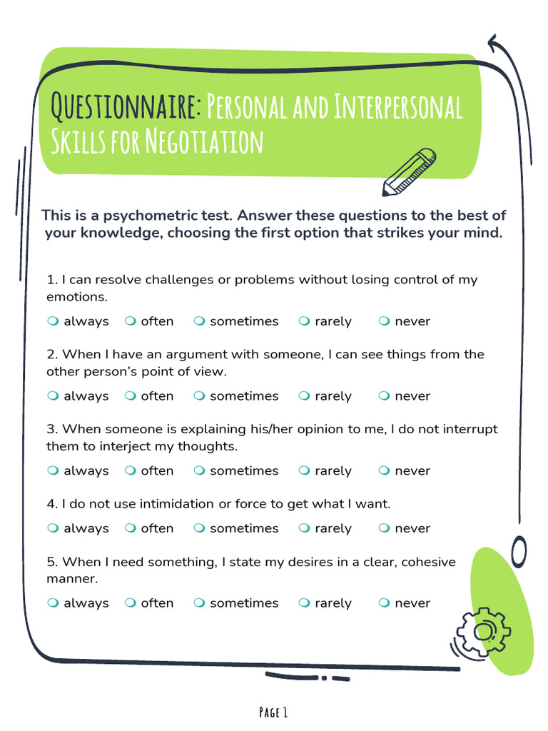 Negotiation Skills Self-Assessment Questionnaire | PDF | Social ...