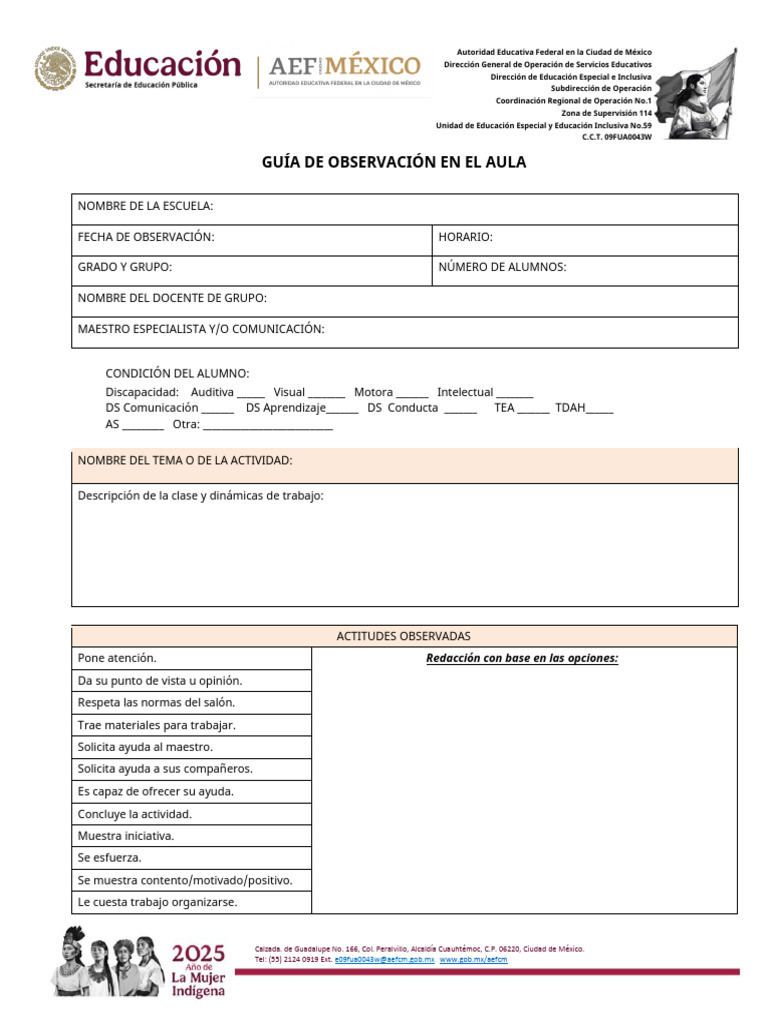 Guía de Observación UDEEI 25-26 | PDF | Salón de clases | Educación ...